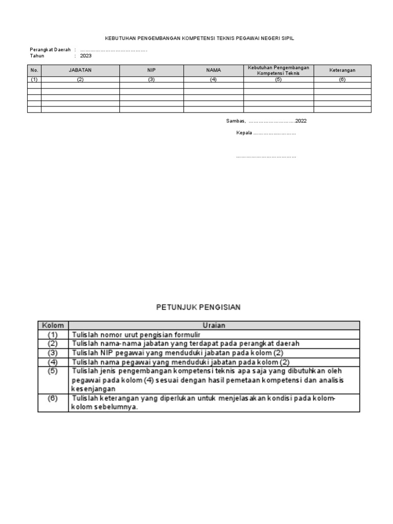 Form Kebutuhan Pengembangan Kompetensi Teknis | PDF | Komputer