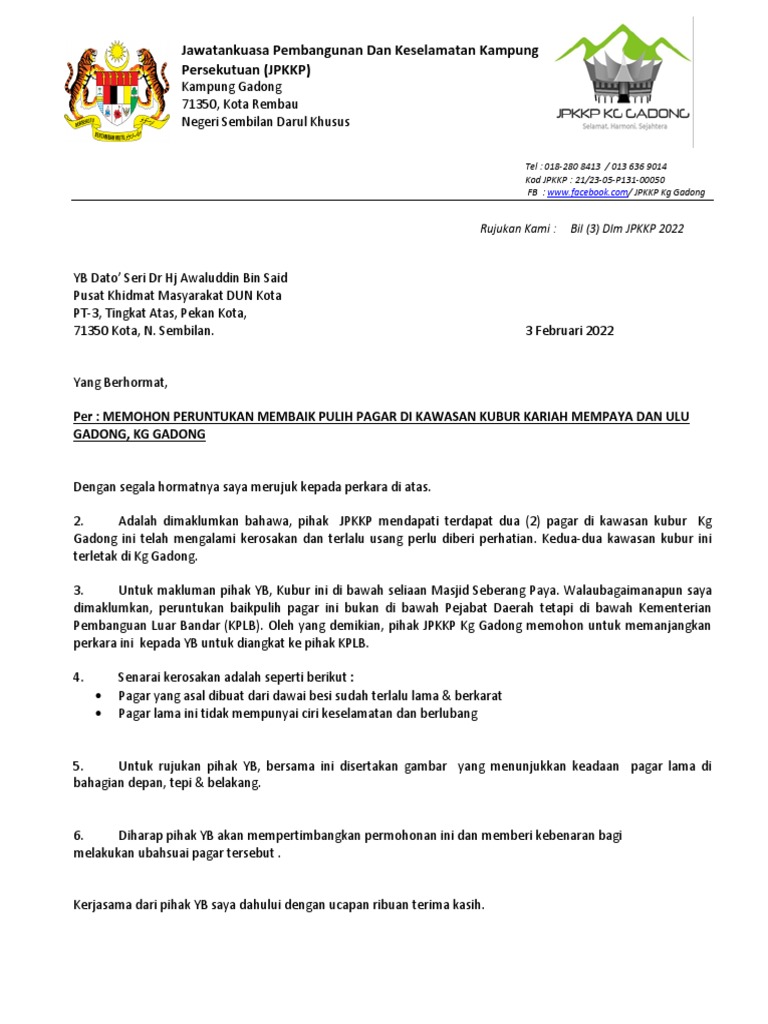 Permohonan Pagar Kubur KG Gadong | PDF