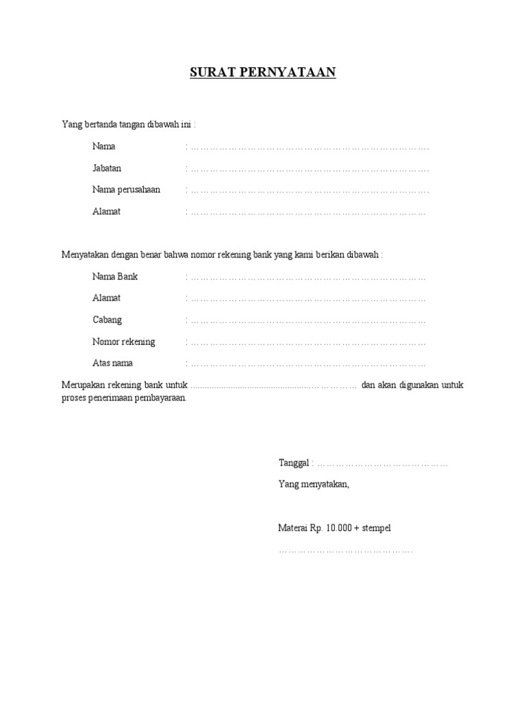 Surat Pernyataan Rekening | PDF