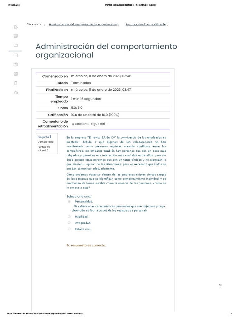 Puntos Extra 2 Autocalificable - Revisión Del Intento ADMINISTRACION de PROCESOS UTEL | PDF ...