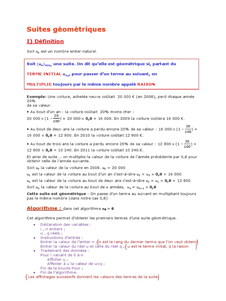1re S Suites Geometriques | PDF | Séquence | Entier naturel