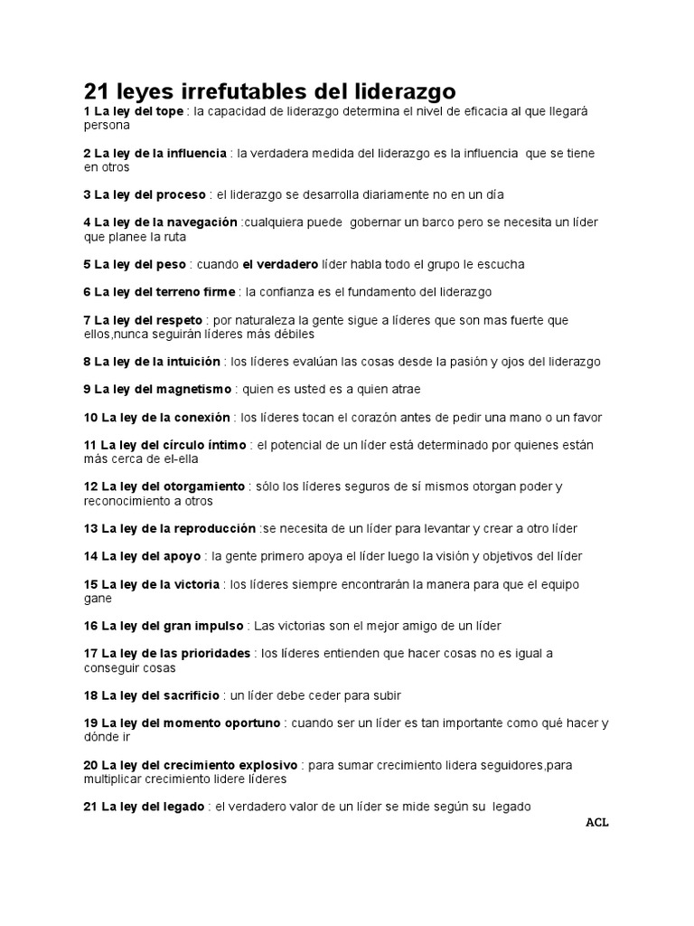 Las 21 Leyes Irrefutables Del Liderazgo | PDF