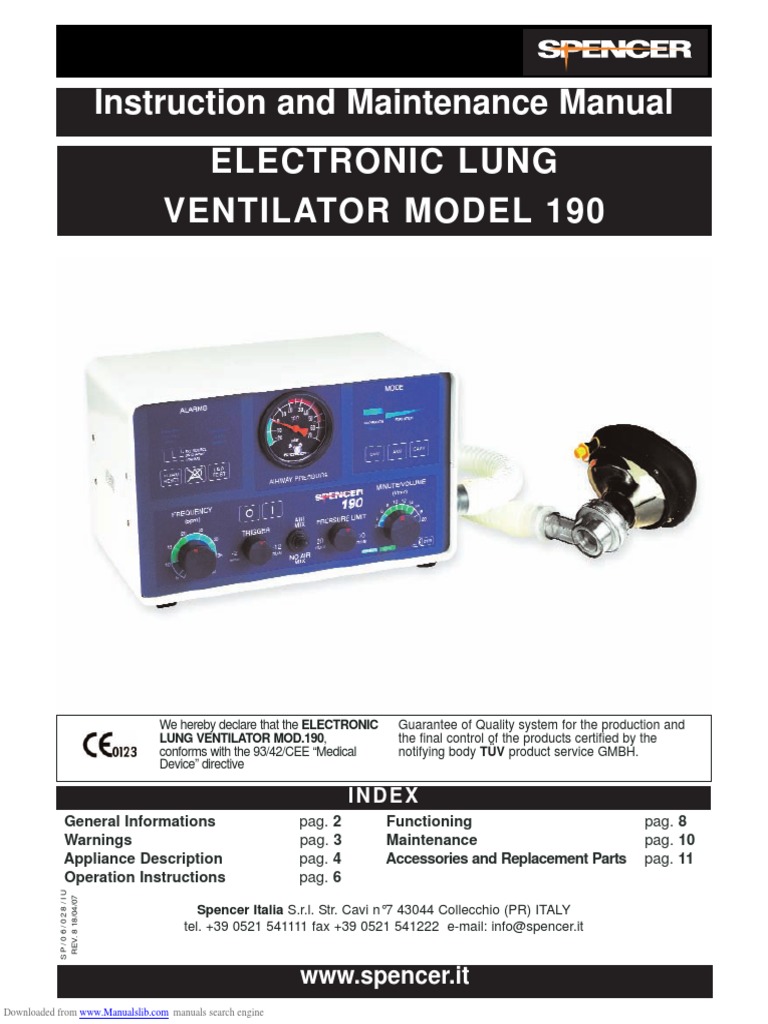 Instruction and Maintenance Manual Electronic Lung Ventilator Model 190 ...