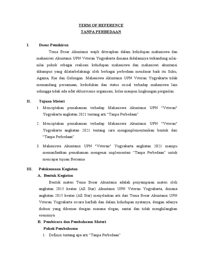 TERM OF REFERENCE Tanpa Perbedaan | PDF