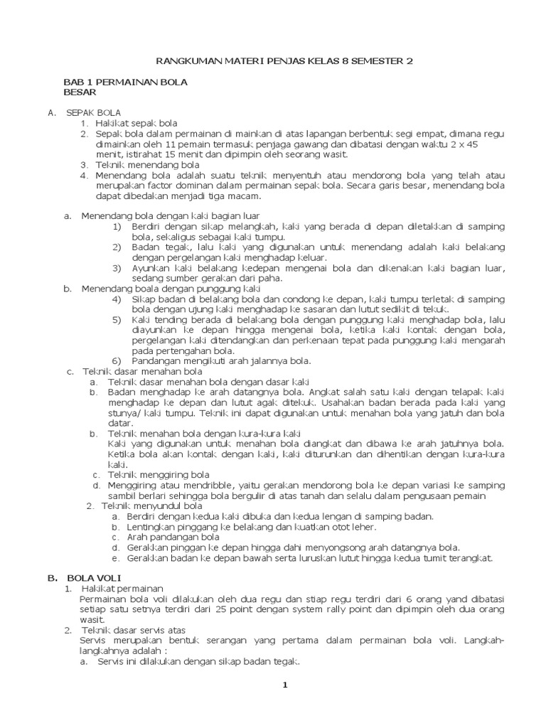 Rangkuman Materi Penjas Kelas 8 Semester 2 | PDF