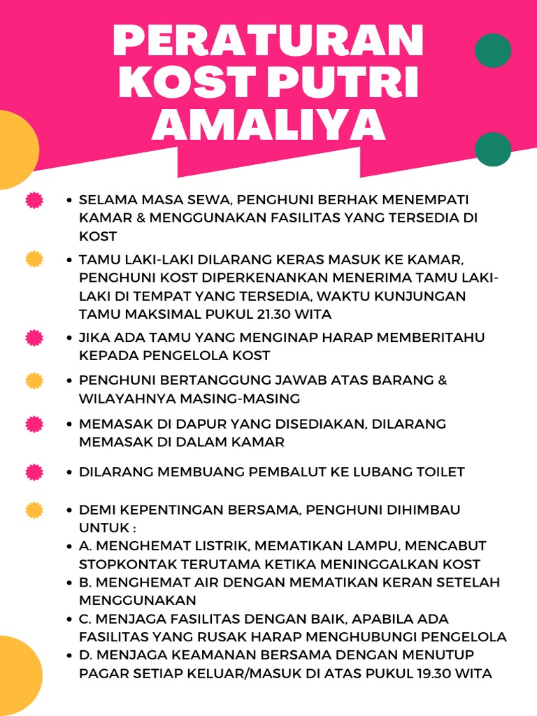 Peraturan Kost Putri Amaliya | PDF