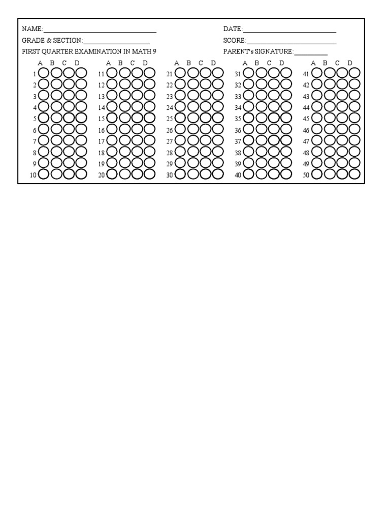 Answer Sheets Download Free Pdf Science Mathematics
