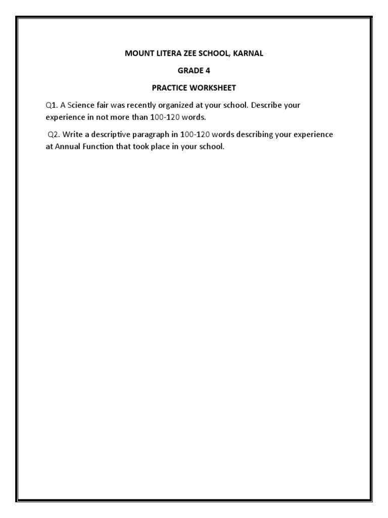 GRADE 4 Descriptive Writing Workasheet | PDF