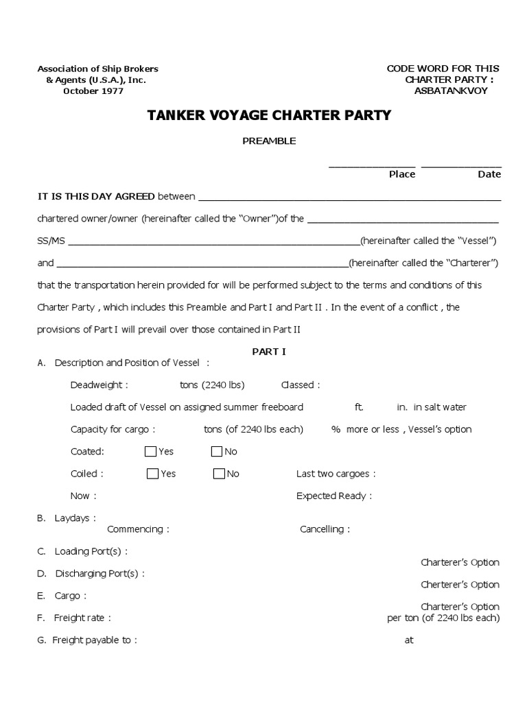 Asbatankvoy Tanker Charter Party 1977 | PDF | Water Transport | Freight ...