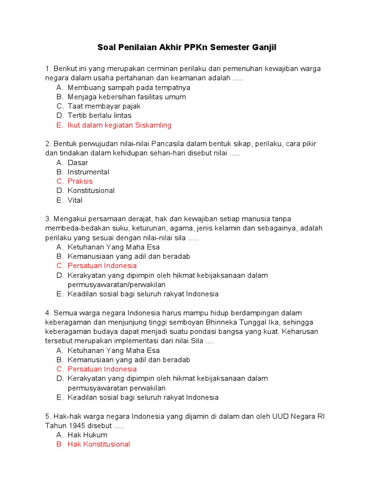 Soal Penilaian Akhir PPKN Semester Ganjil | PDF