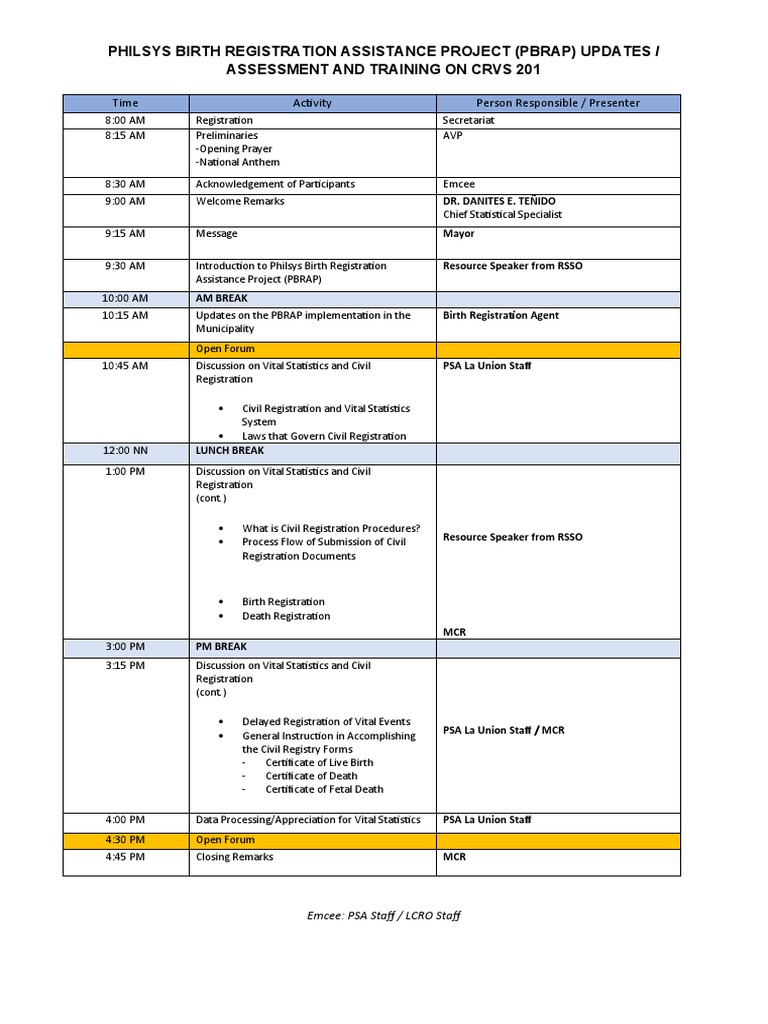 Program On CRVS 201 CRASM and PBRAP Updates | PDF | Social Science