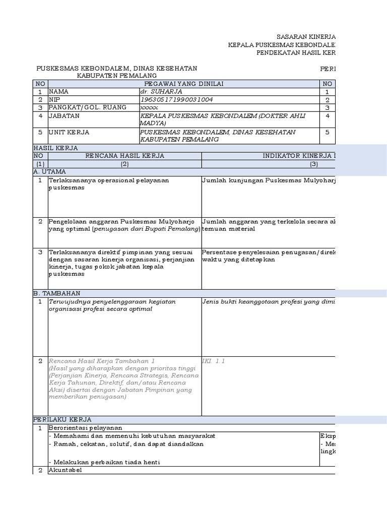 Contoh Pengisian SKP Kapus | PDF