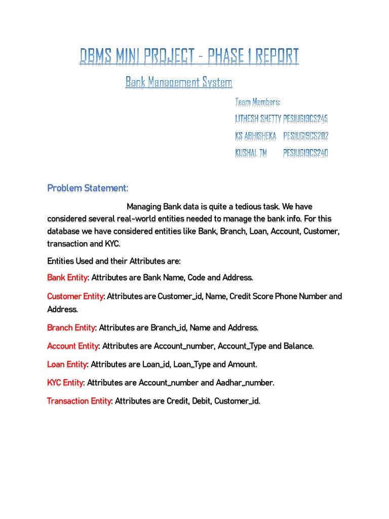 DBMS MINI PROJECT - Draft | PDF | Data | Data Management