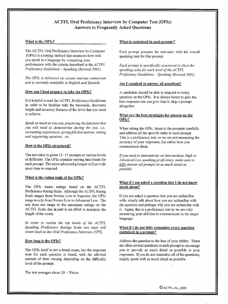 ACTFL OPIc FAQ | PDF