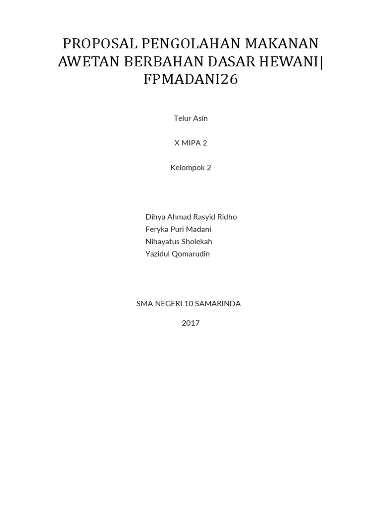 Contoh Proposal Pengolahan Makanan Awetan Berbahan Dasar Hewani | PDF ...
