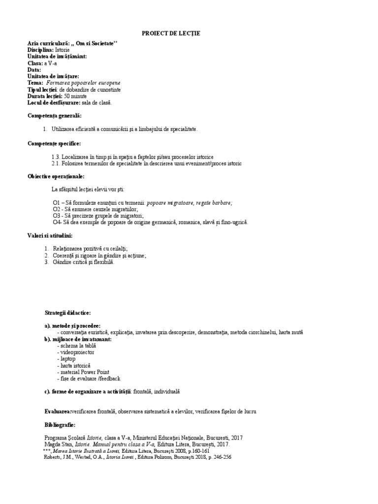 Proiect Didactic. Formarea Popoarelor Europene | PDF