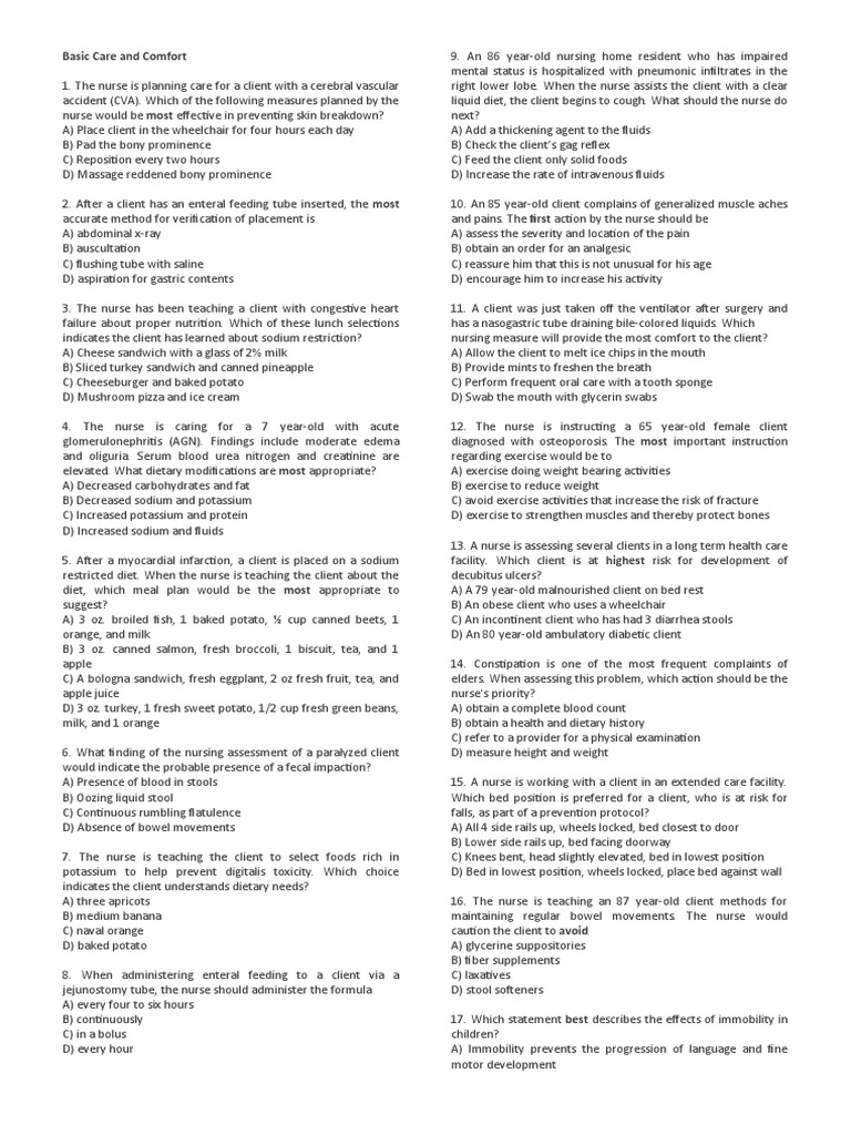 Basic Care and Comfort | PDF | Nursing | Surgery