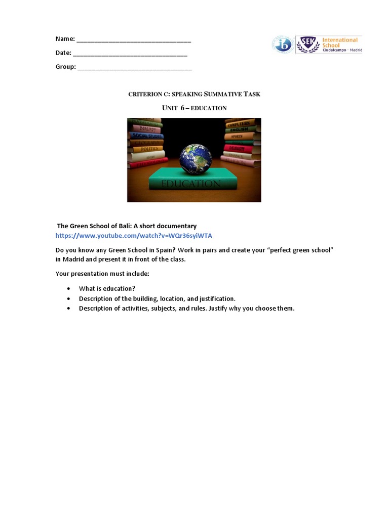 Speaking Summative Task U6 4º ESO | PDF