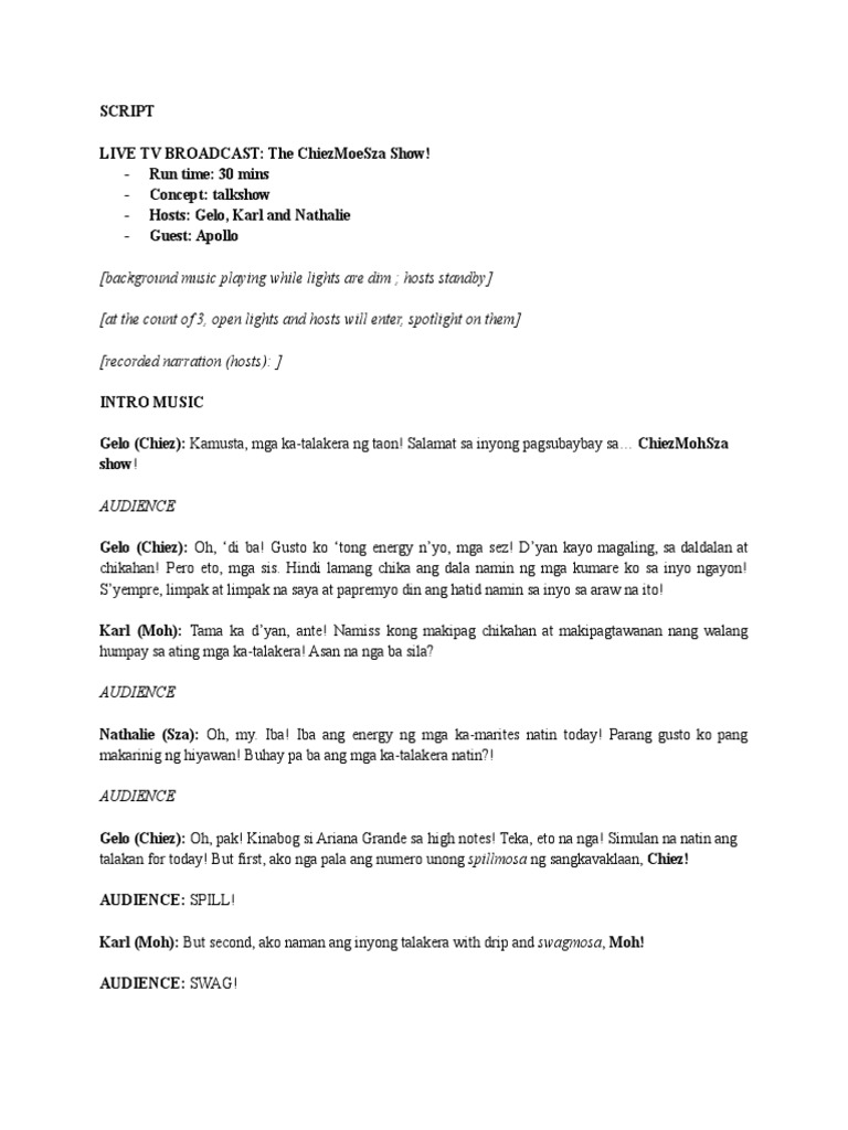 REVISED SCRIPT - The ChiezMoeSza Show | PDF