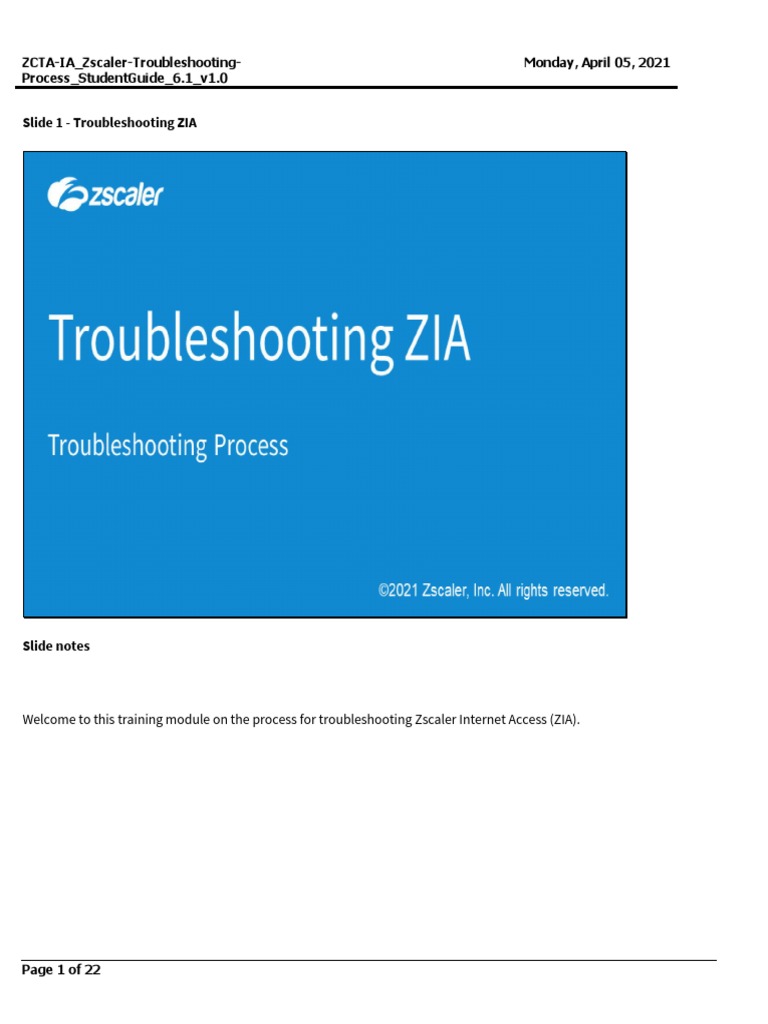 Zscaler Internet Access Troubleshooting Guide | PDF | Troubleshooting ...