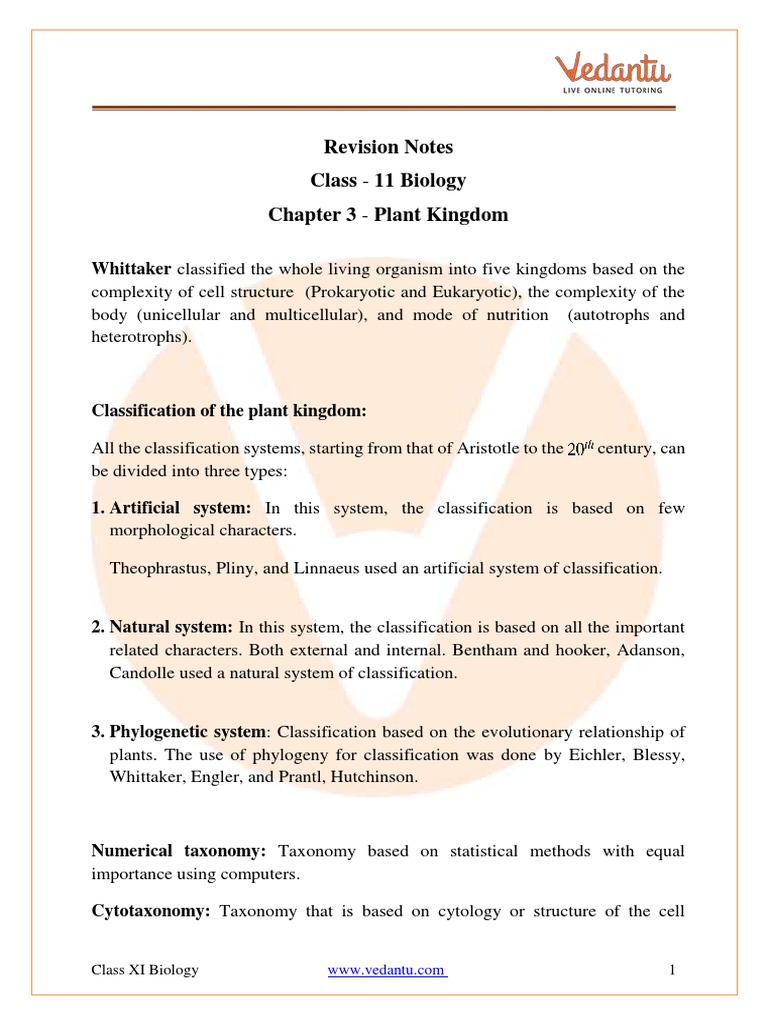 Class 11 Biology Chapter 3 - Revision Notes | PDF | Fertilisation | Spore Class 11 Biology Chapter 3 - Revision Notes | PDF | Fertilisation | Spore