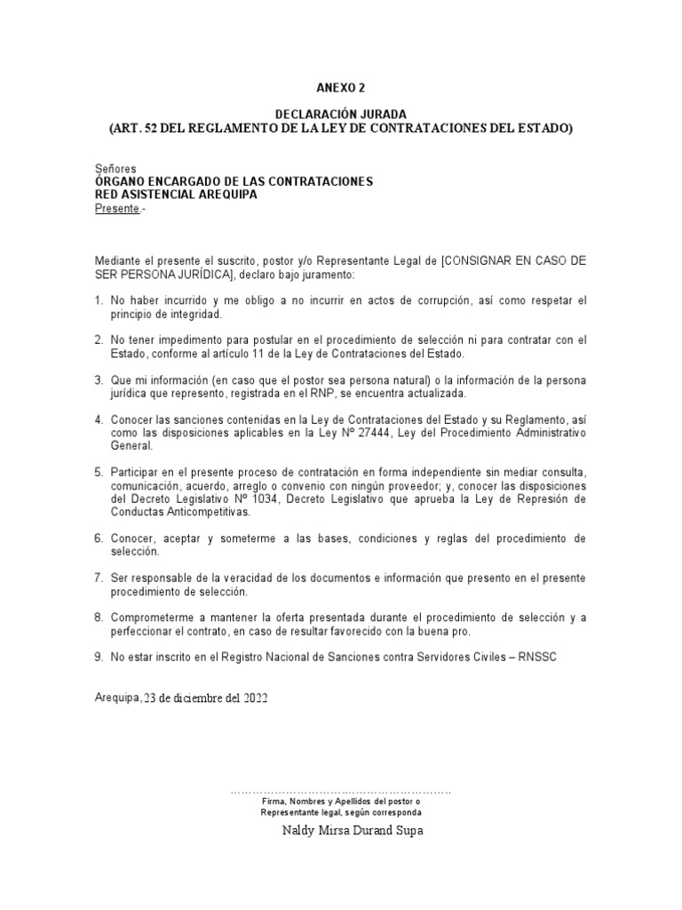 4 ANEXO 02 Declaración Jurada | PDF