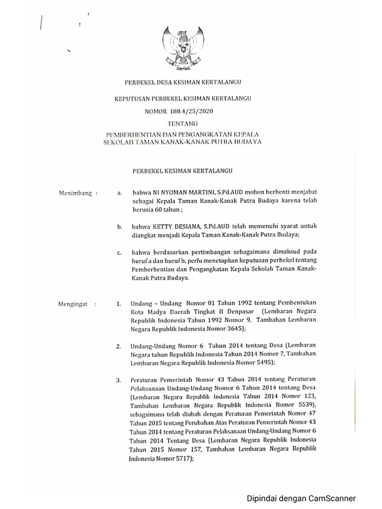 SK Pengangkatan Dan Pemberhentian Kepala | PDF