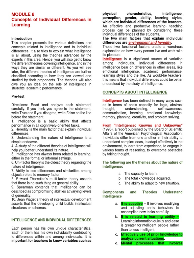 Module 8-10 Reviewer FLCT | PDF | Learning Styles | Intelligence