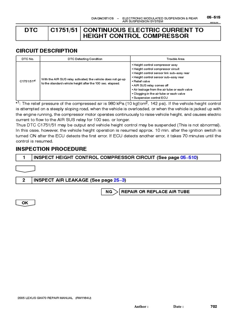 DTC C1751/51 Continuous Electric Current To Height Control Compressor | PDF | Valve | Vehicles