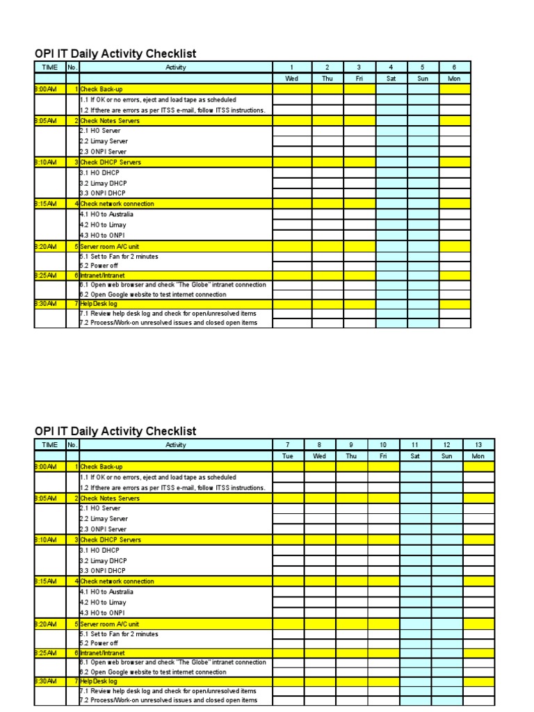 OPI IT Daily Activity Checklist | PDF | Help Desk | Internet