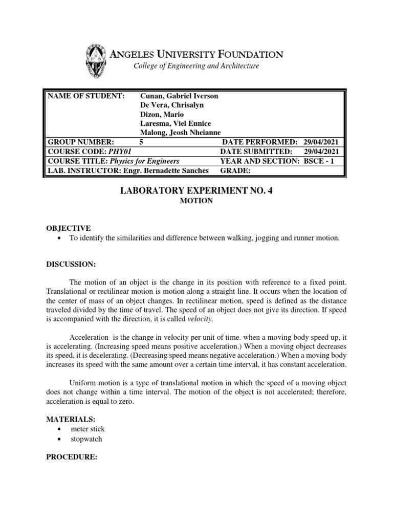 Motion Analysis in Physics Lab | PDF | Acceleration | Speed