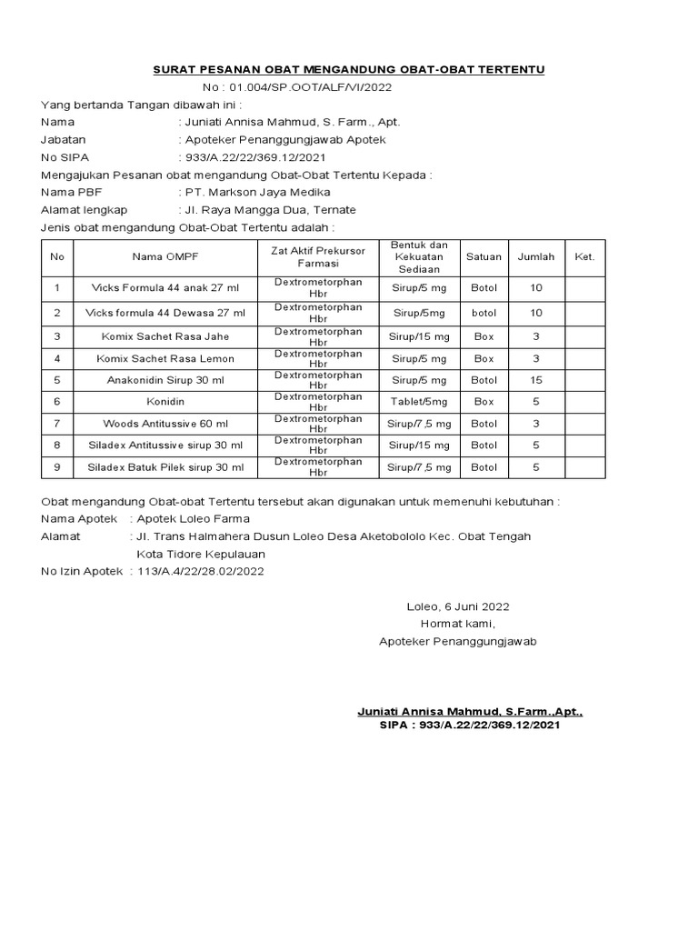 Form - Surat Pesanan OOT Bulan Juni | PDF