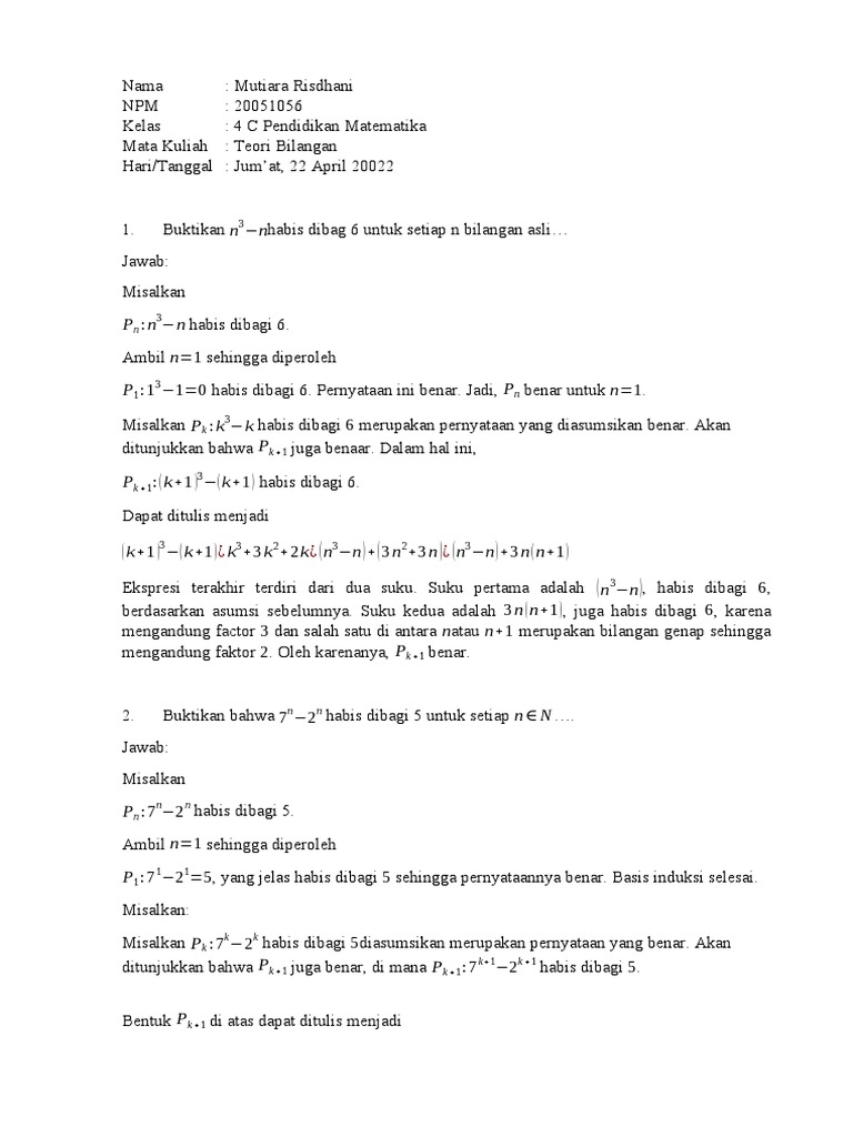 Mutiara Risdhani - 20051056 - UTS Teori Bilangan | PDF | Metode & Bahan Ajar