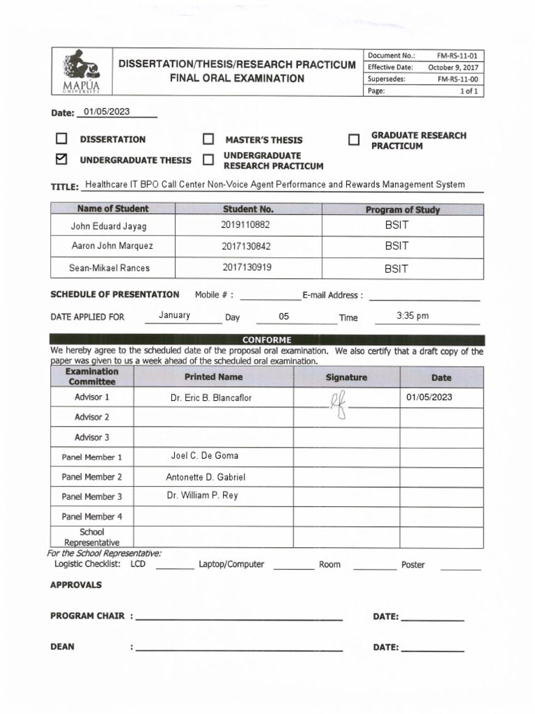 Annex B Final Oral Exam Request Form1 | PDF