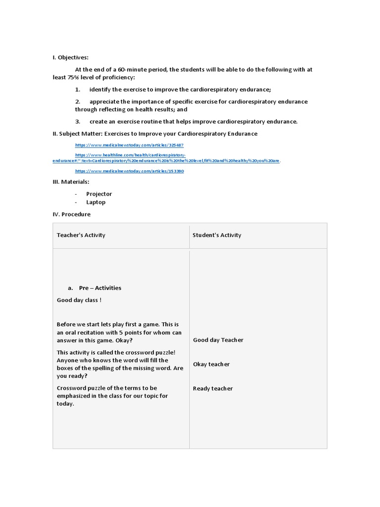 Lesson Plan | PDF | Physical Fitness | Cardiovascular Diseases
