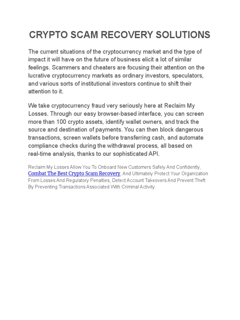 Crypto Scam Recovery Solutions | PDF | Cryptocurrency | Money