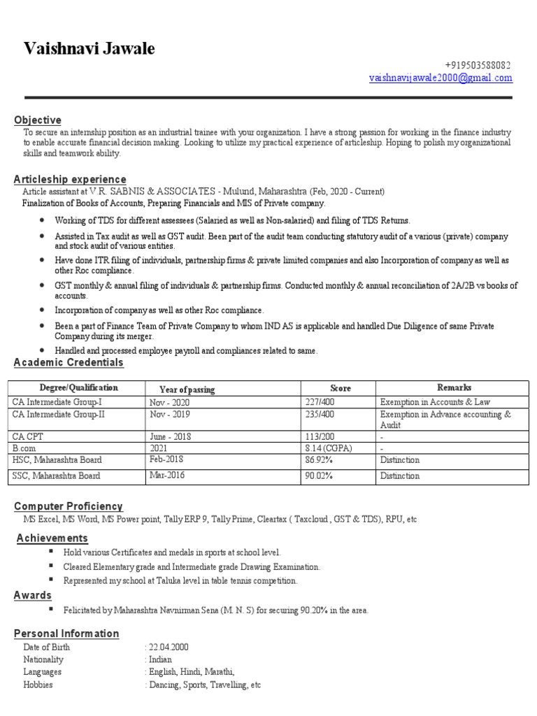 Vaishnavi Jawale: Objective | PDF | Audit | Business