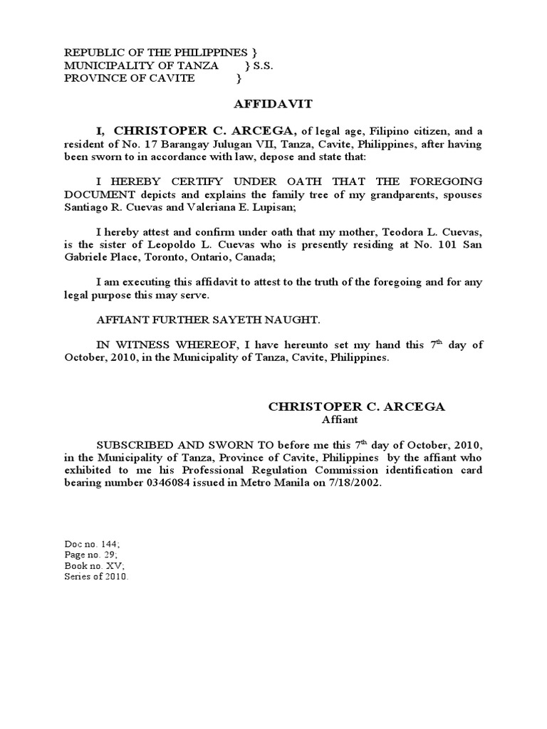 Affidavit Family Tree | PDF