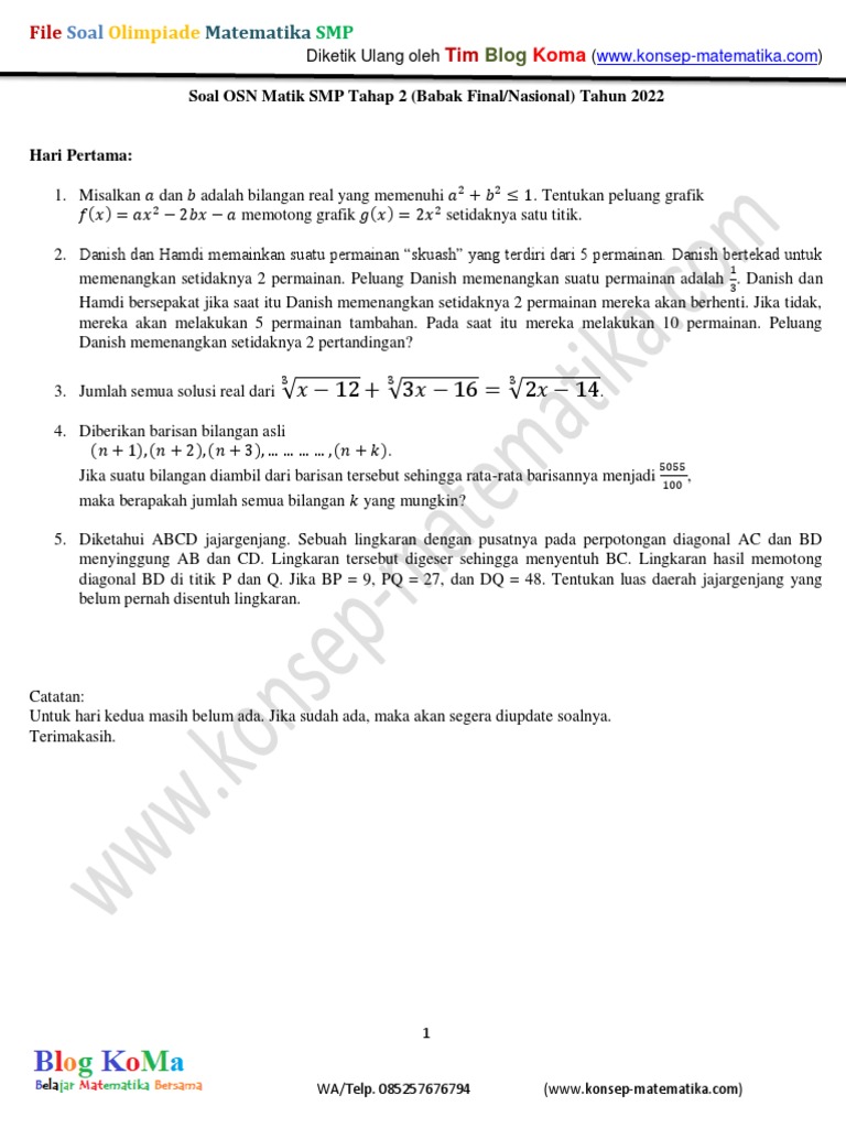 2022 Soal Osn Tahap 2 (Final Atau Nasional) Matik SMP | PDF