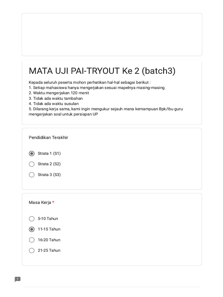 Mata Uji Pai-Tryout Ke 2 (Batch3) | PDF