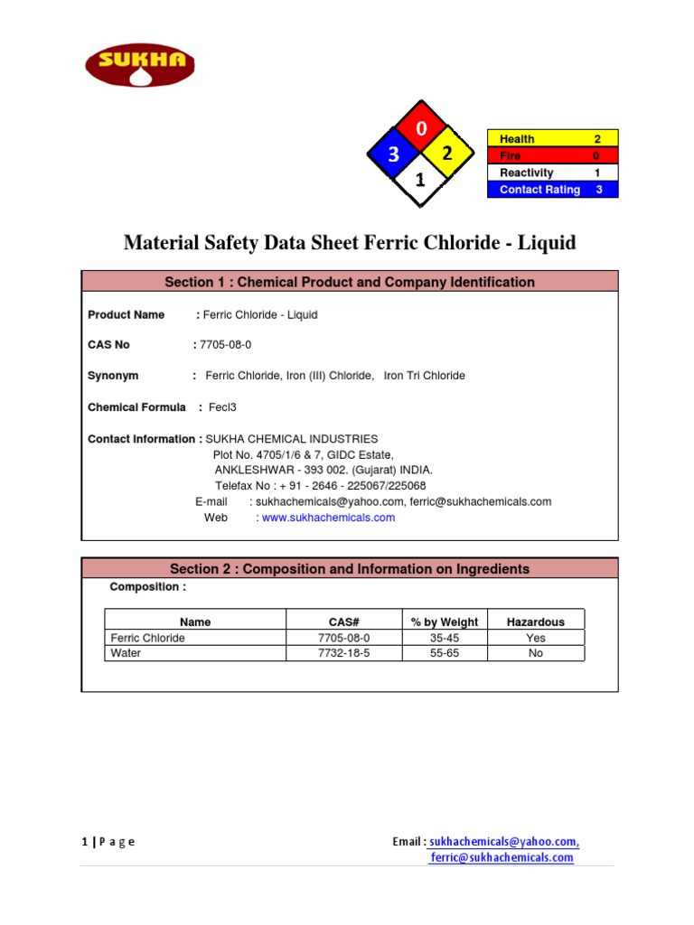 Ferric Chloride Safety Data Sheet | PDF | Toxicity | Firefighting
