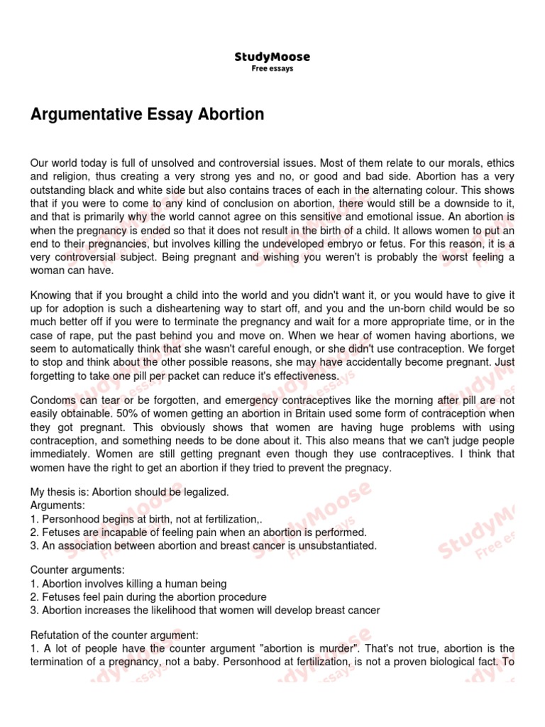 Argumentative Essay Abortion | PDF | Abortion | Pregnancy