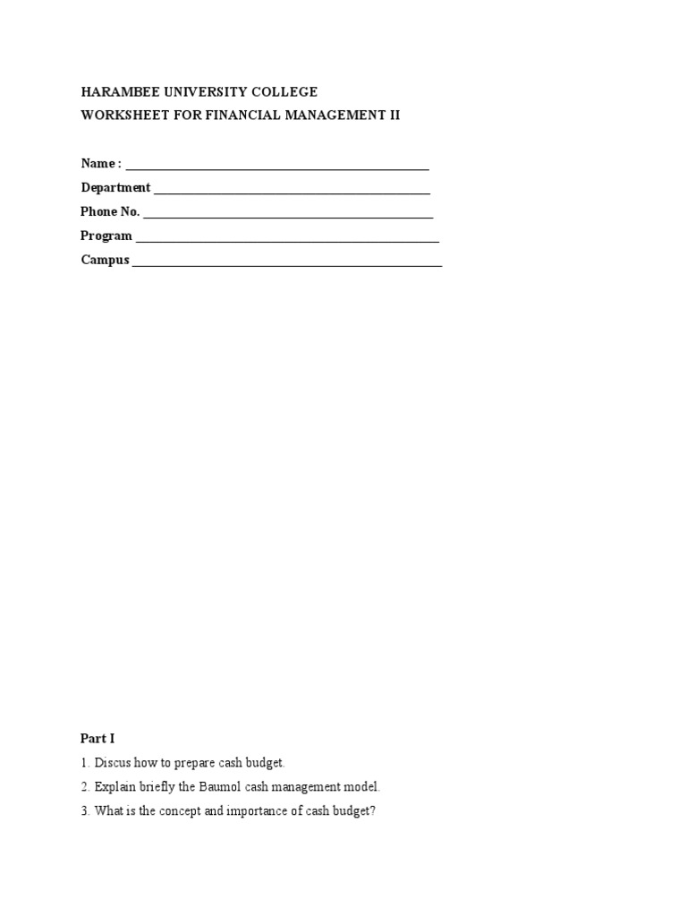 Financial Management II Worksheet | PDF | Interest | Credit