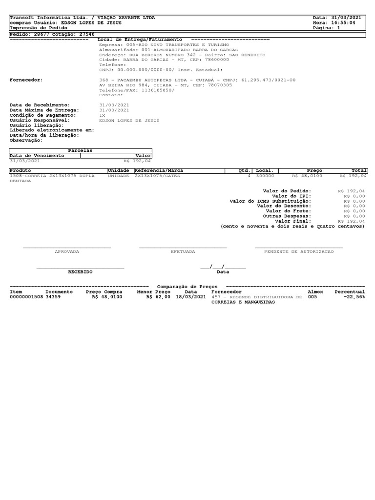 Pedido Gerado Solic 29490 Bga | PDF