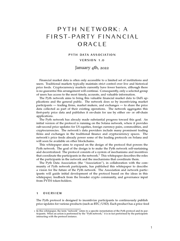 PYTH NETWORK: A FIRST-PARTY FINANCIAL ORACLE | PDF | Cryptocurrency ...