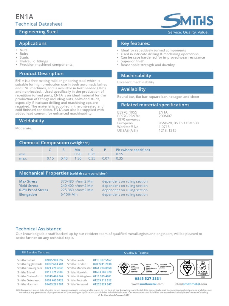 Technical Datasheet: Engineering Steel | PDF | Screw | Chemistry