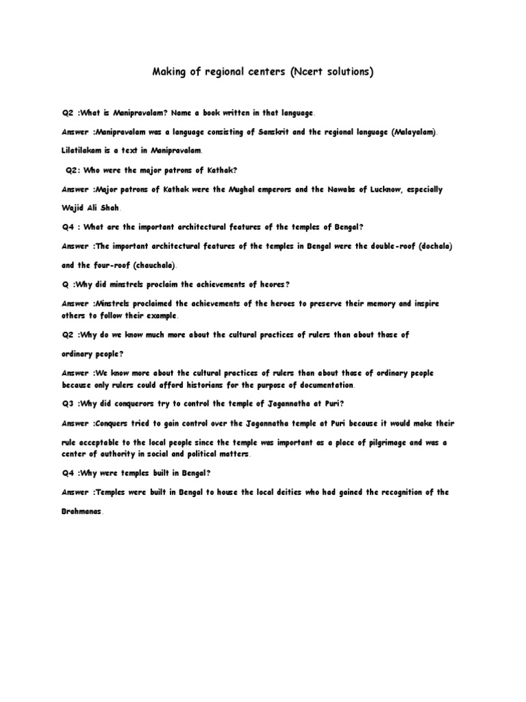 Making of Regional Centers (Ncert Solutions) | PDF | Social Science ...