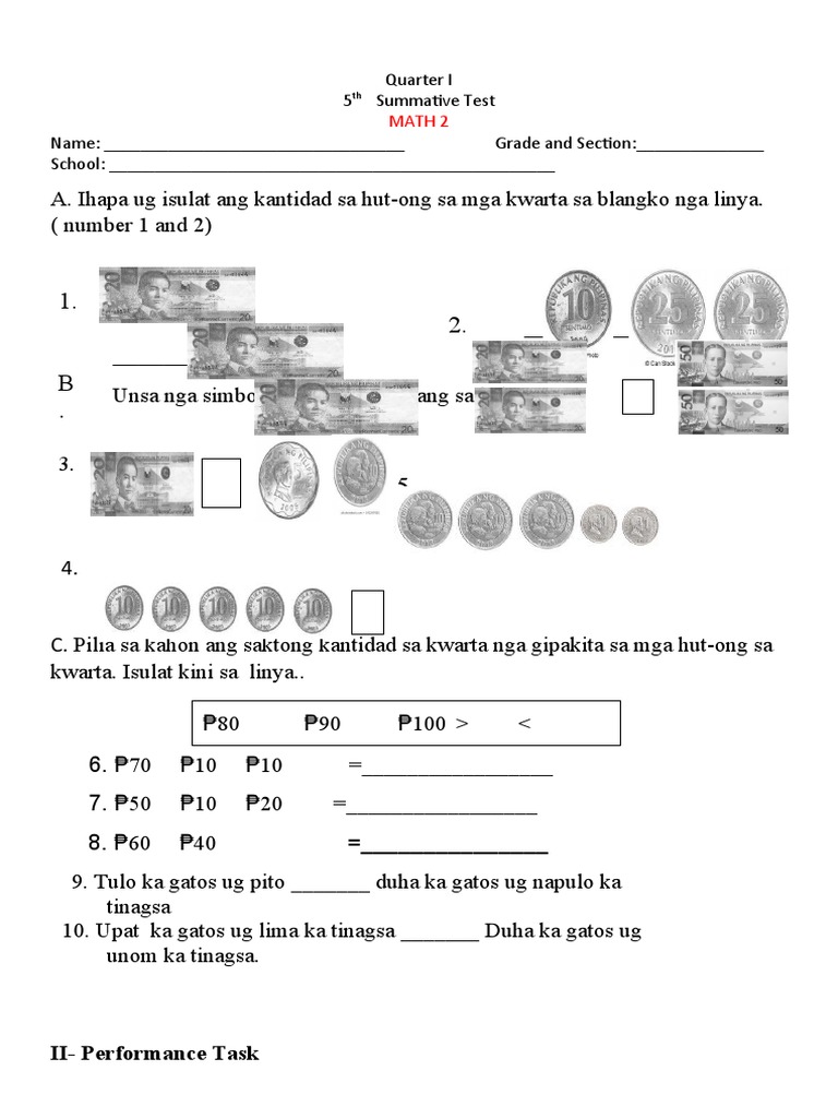 Quarter 1 Math 2 Summative Week 5 | PDF