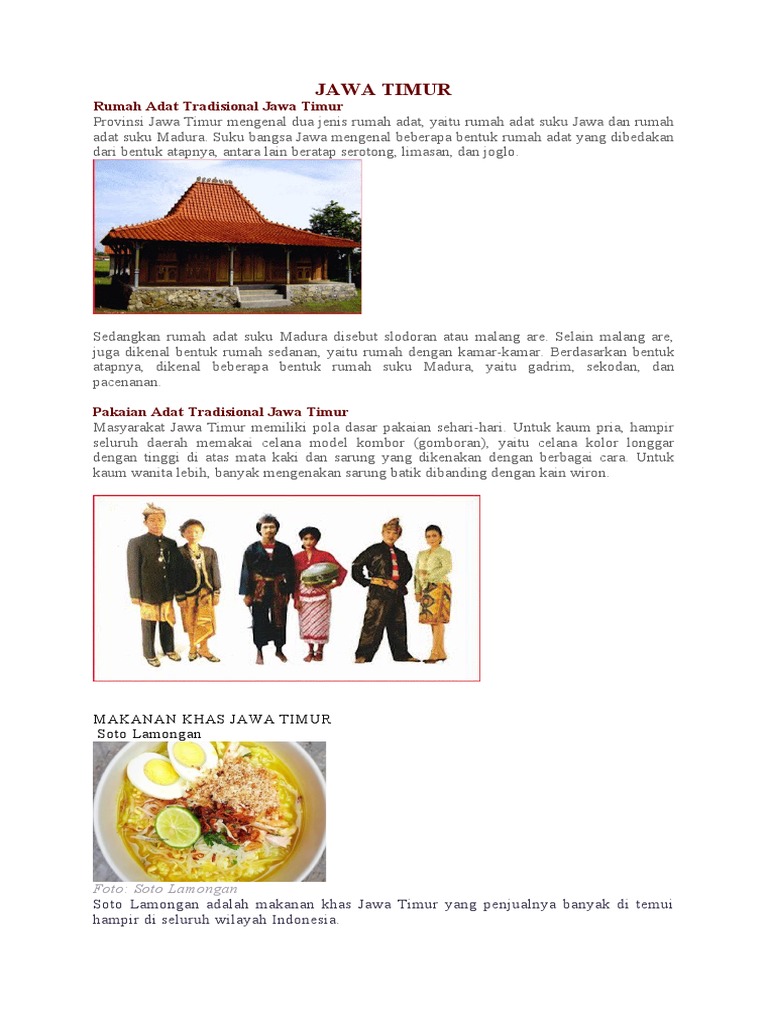 Rumah dan Pakaian Adat Jawa Timur | PDF | Griya & Taman