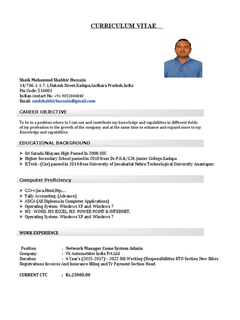 Shaik Mohammd Shabbir Hussain CV | PDF | Computing | Software